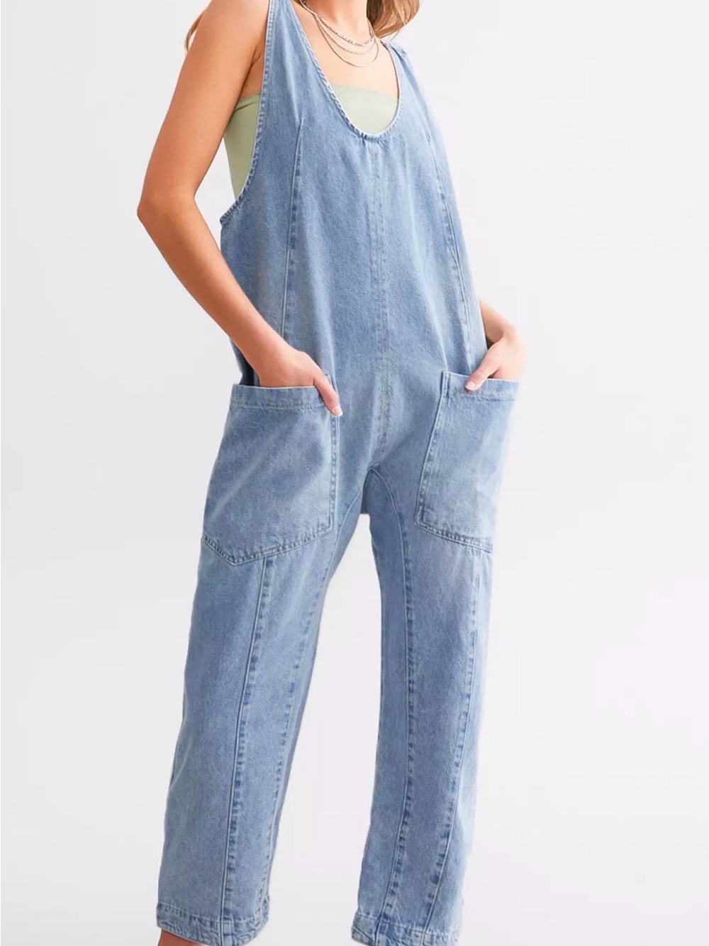 We The Free | Pants & Jumpsuits | We The Free Light Blue Denim Utility ...